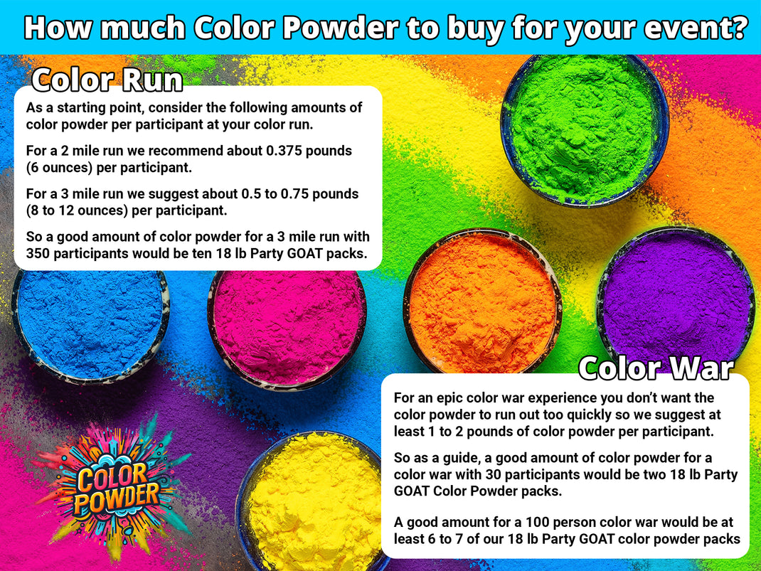 Holi Color Powder, 6 Color Pack! 18lbs for Color Runs & Color Wars ...